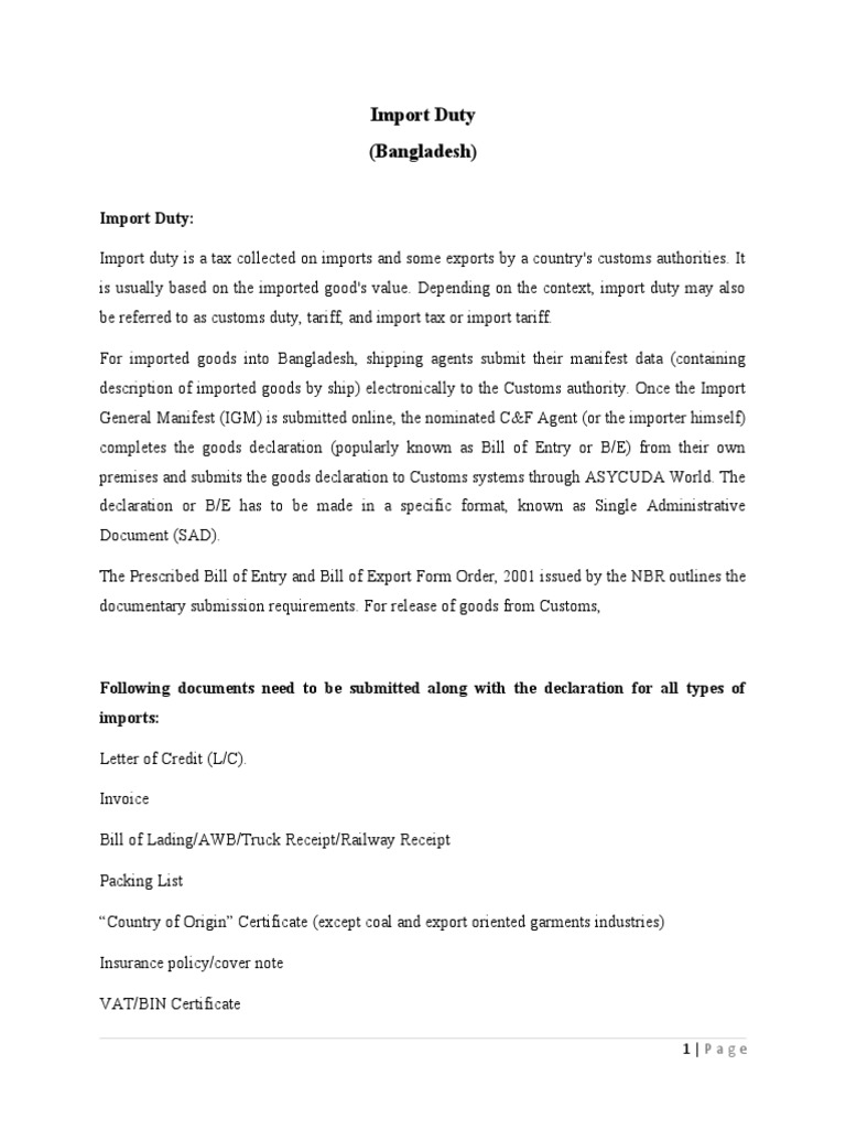Import Duty | PDF | Customs | Tariff