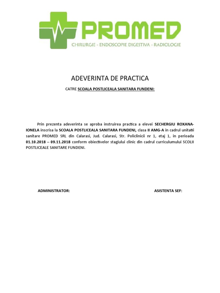 Adeverinta de Practica | PDF
