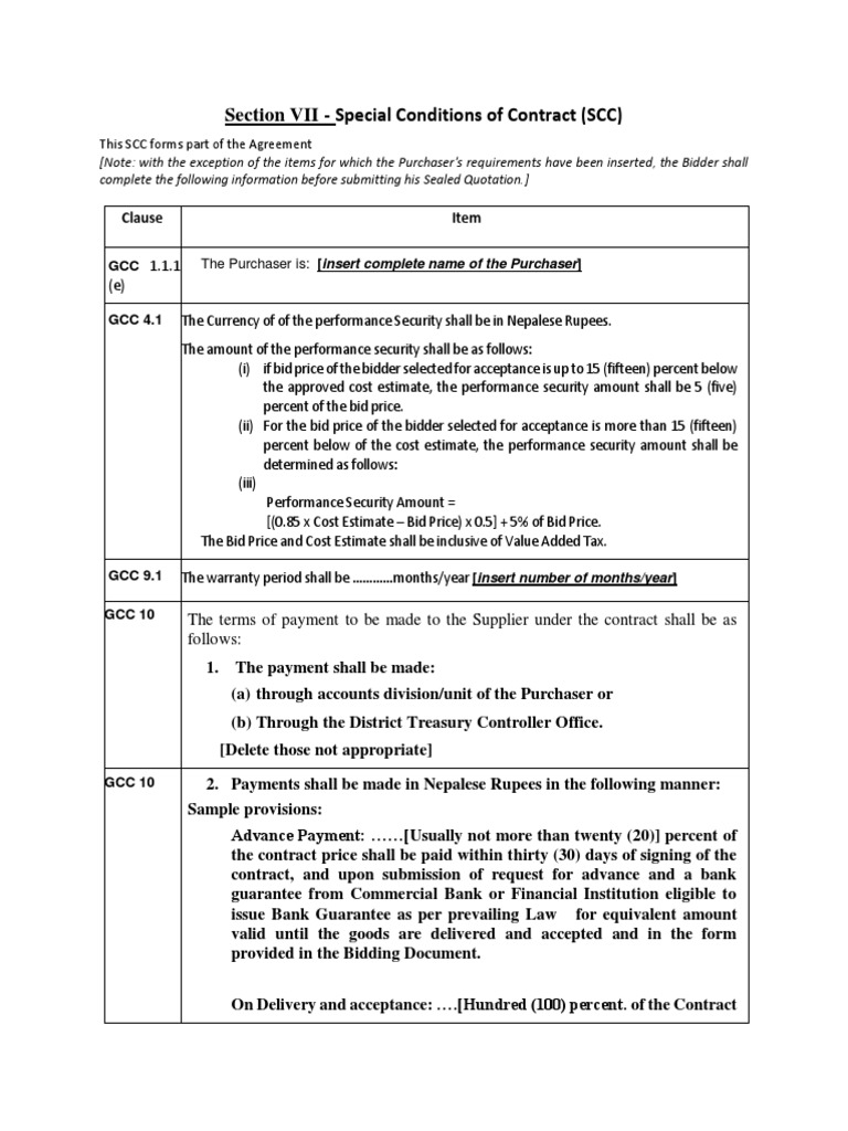 Section VII - Special Conditions of Contract (SCC) : Clause Item ...