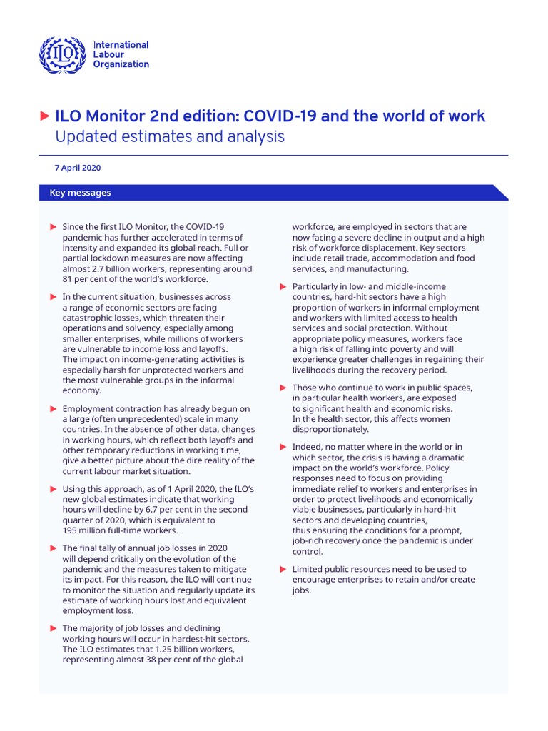 ILO Monitor 2nd Edition: COVID-19 and The World of Work: Updated ...
