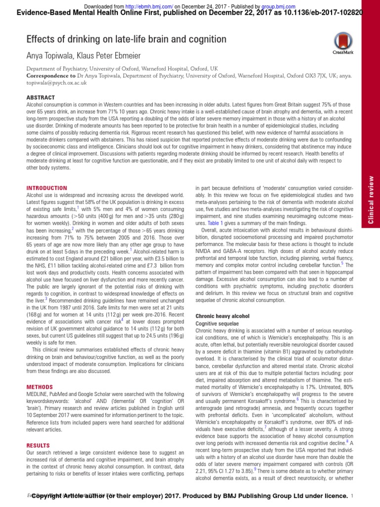 Effects of Drinking On Late-Life Brain and Cognition: Anya Topiwala ...
