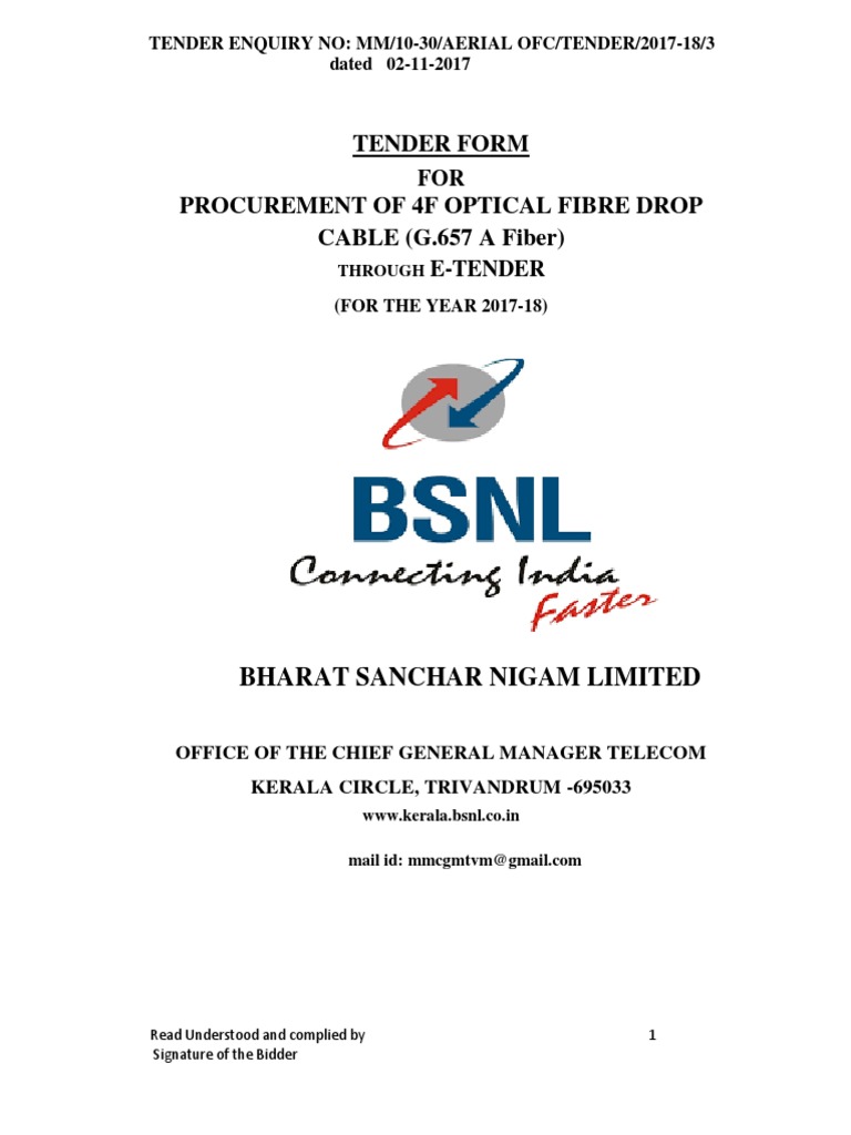BSNL 4F Drop Tender Spec. | PDF | Specification (Technical Standard) | Prices