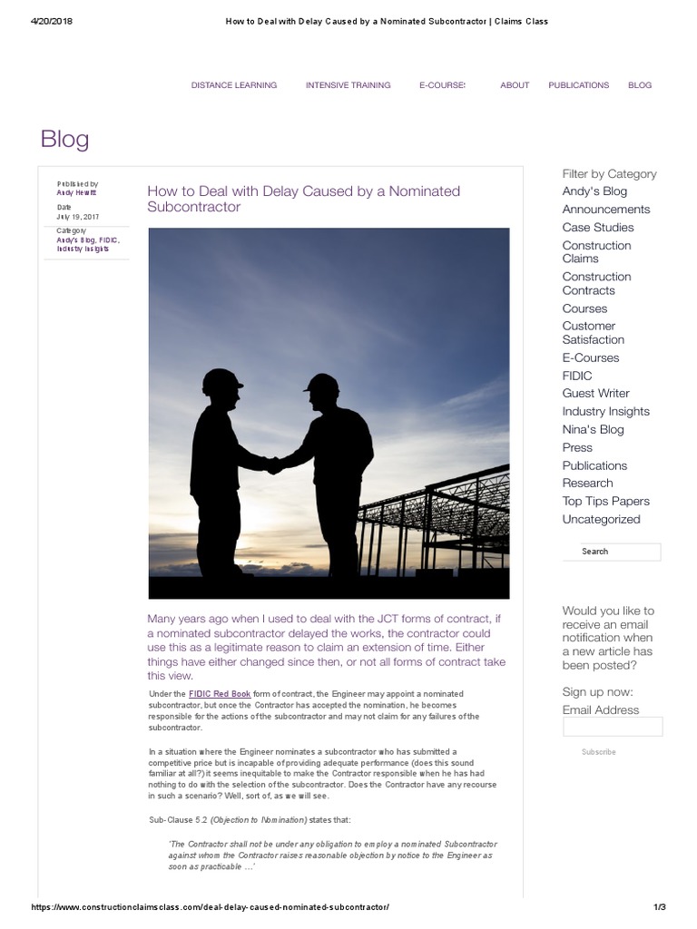 How To Deal With Delay Caused by A Nominated Subcontractor - Claims ...