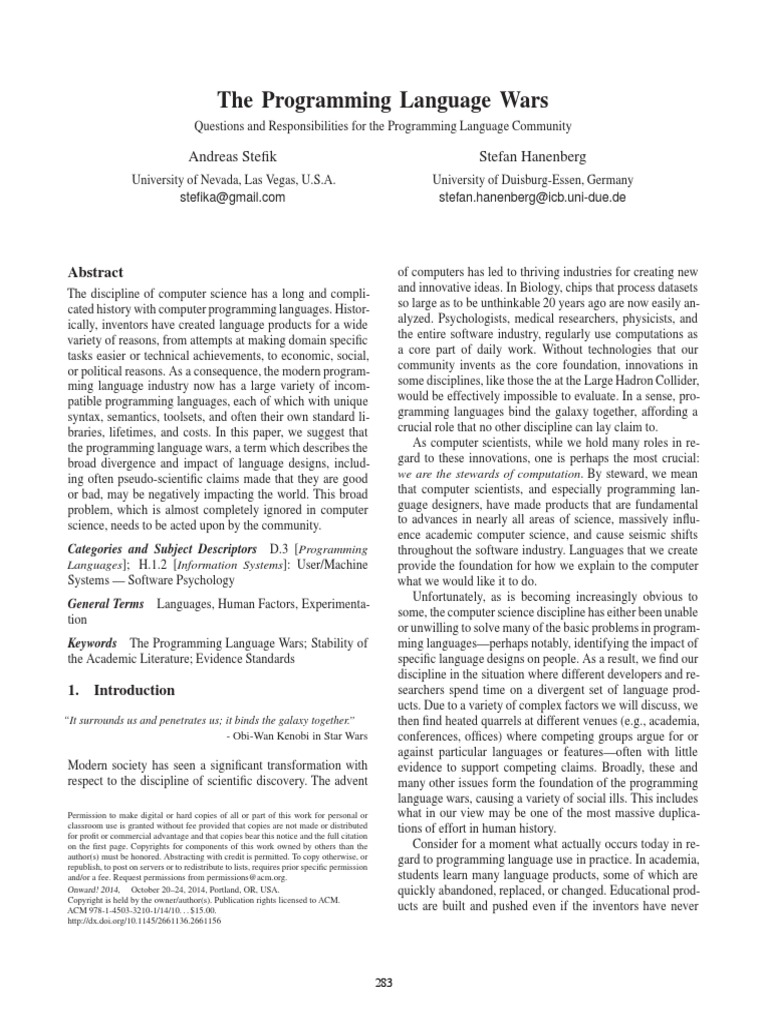 The Programming Language Wars Andreas Stefik Stefan Haneneberg Pdf