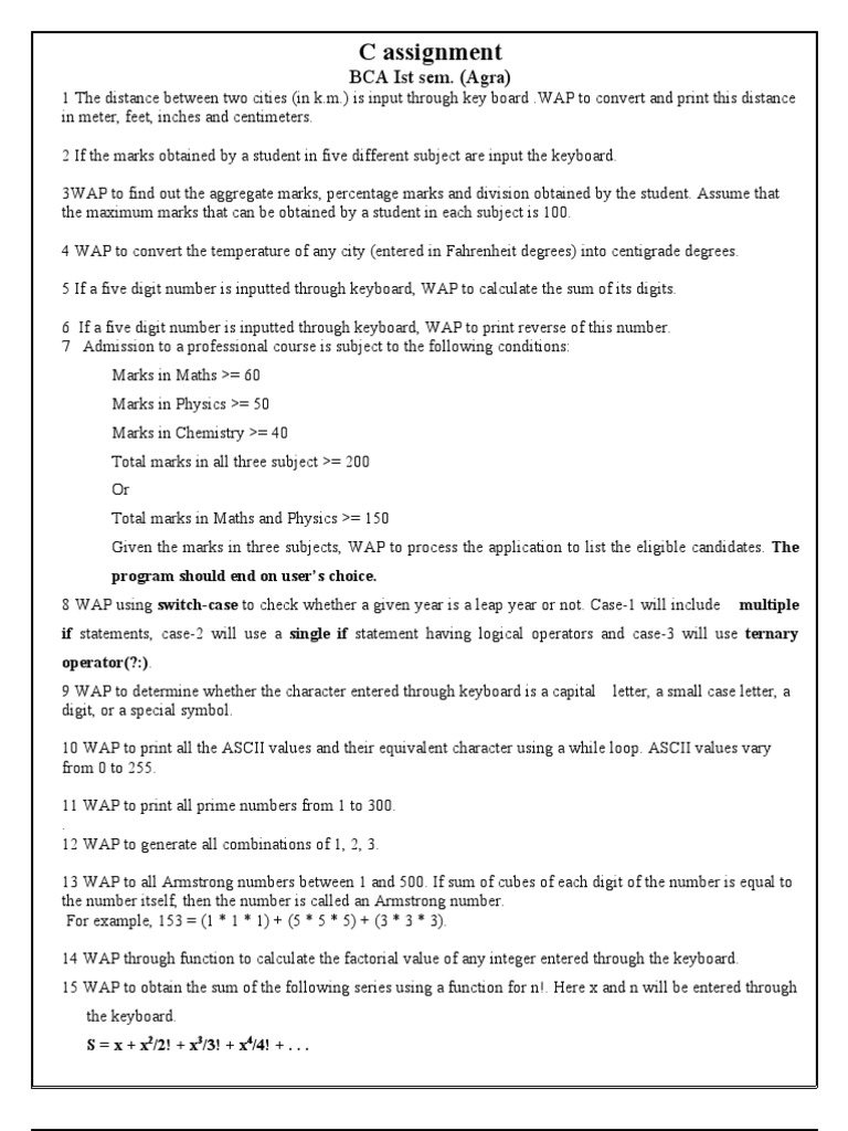 C Assignment: BCA Ist Sem. (Agra) | PDF | Matrix (Mathematics) | Numbers