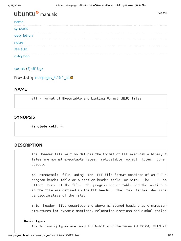 Ubuntu Manpage - Elf - Format of Executable and Linking Format (ELF ... Ubuntu Manpage - Elf - Format of Executable and Linking Format (ELF ...