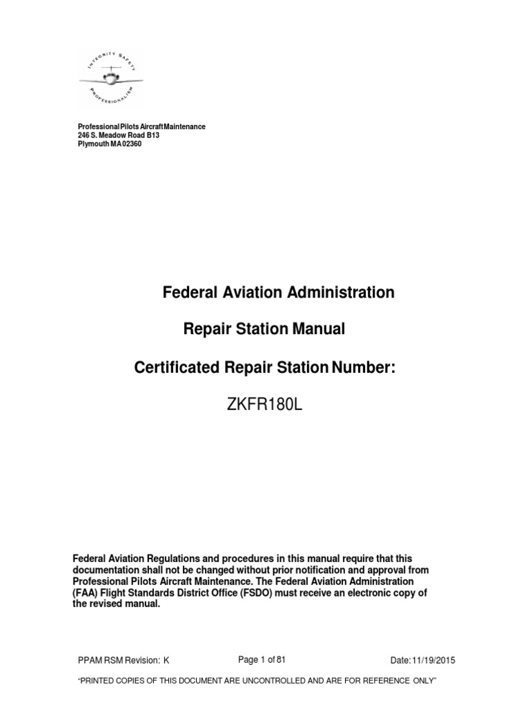 Federal Aviation Administration Repair Station Manual Certificated ...