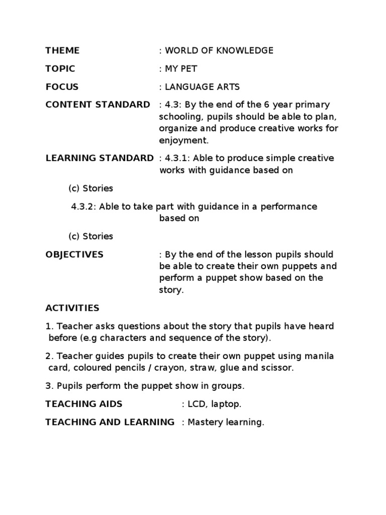 LESSON PLAN English Year 1 | PDF