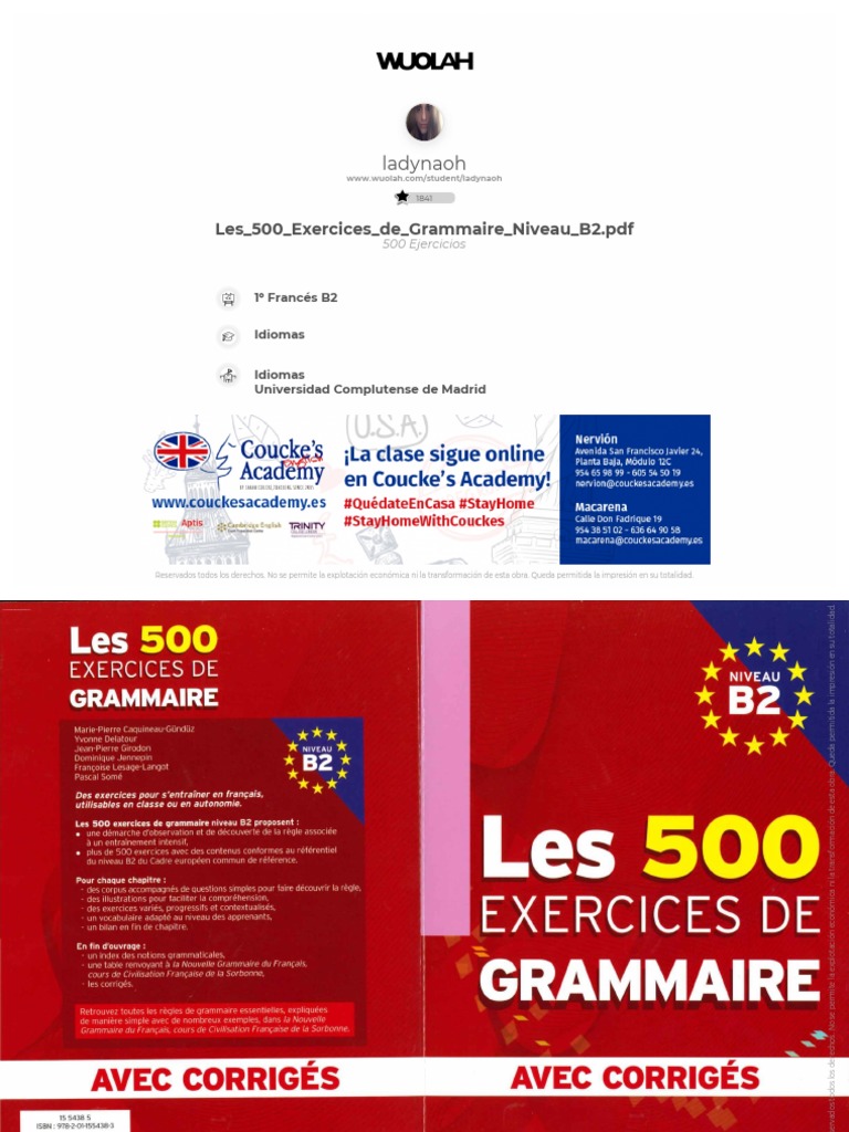 Les 500 Exercices de Grammaire Niveau B2 | PDF