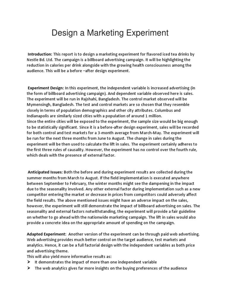 Design A Marketing Experiment | PDF | Experiment | Advertising