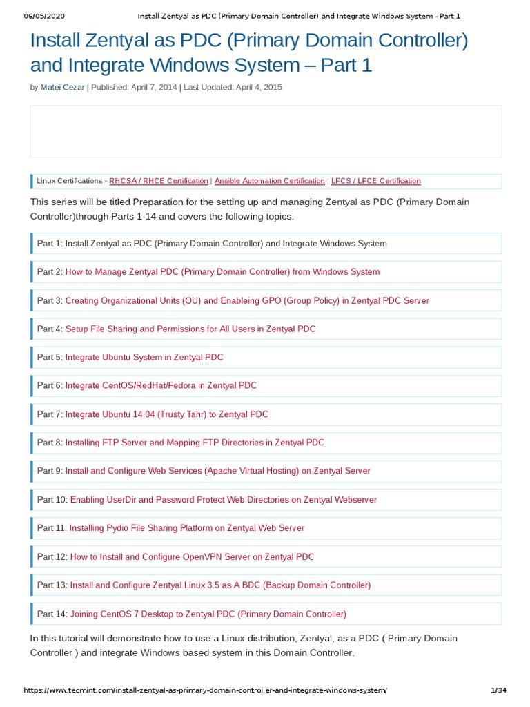 Install Zentyal As PDC (Primary Domain Controller) and Integrate ...
