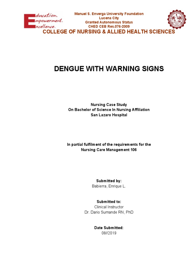 Dengue With Warning Signs: College of Nursing & Allied Health Sciences ...