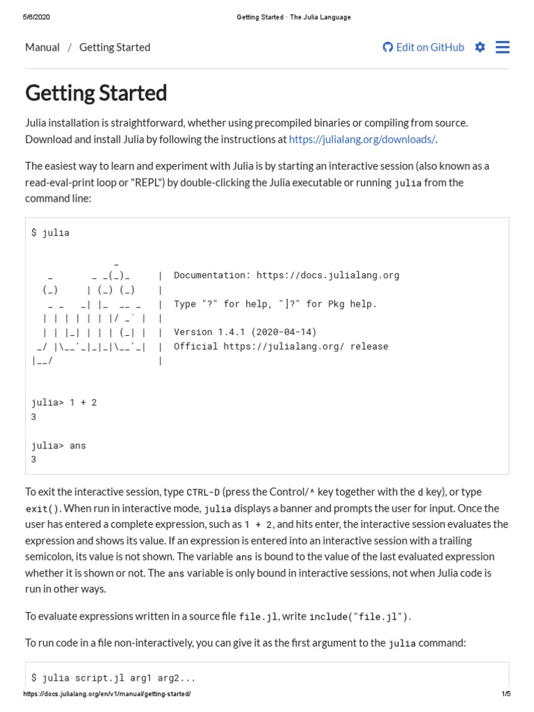 Getting Started The Julia Language Pdf Pdf Command Line Interface Scripting Language