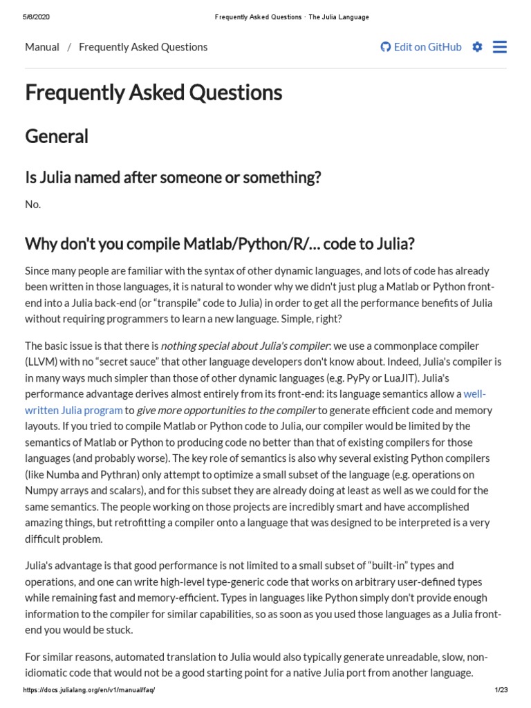 Frequently Asked Questions The Julia Language | PDF | Parameter ...
