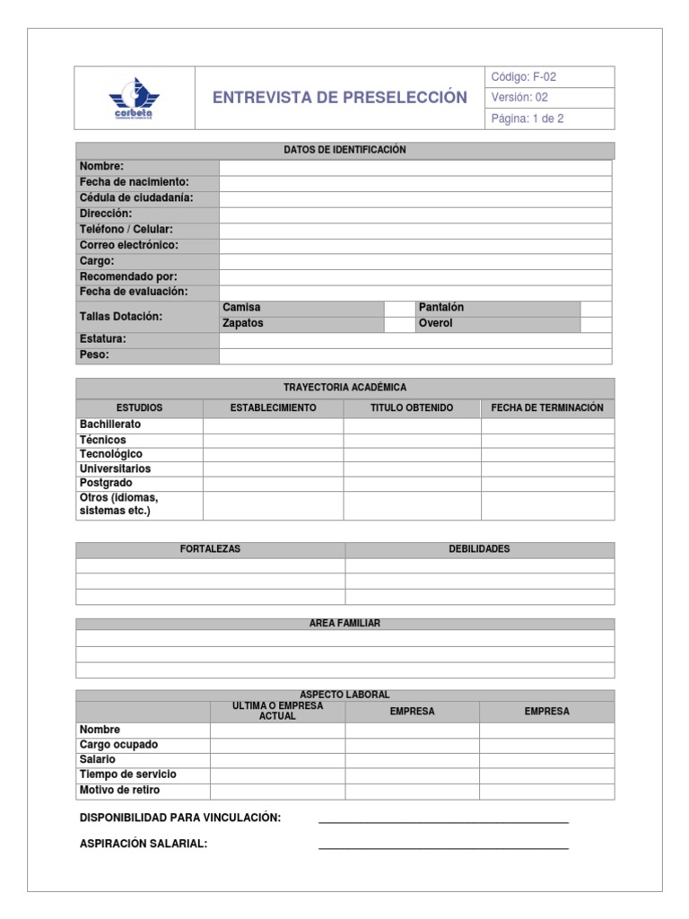 1.entrevista de Preselección PDF | PDF