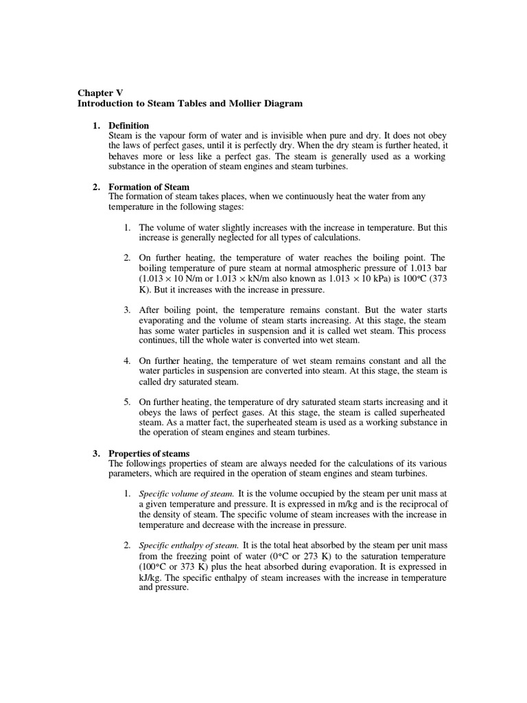 Introduction To Steam Tables and Mollier Diagram: 1. Definition | PDF ...