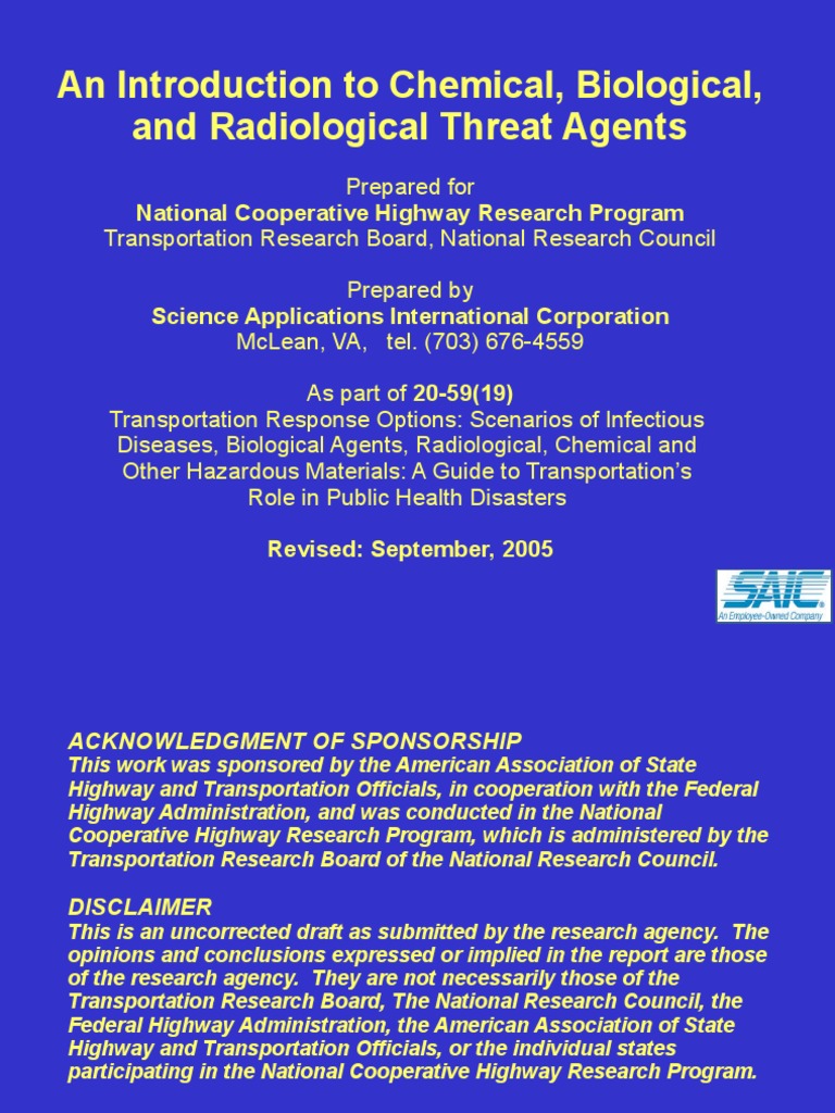 An Introduction To Chemical, Biological, and Radiological Threat Agents ...