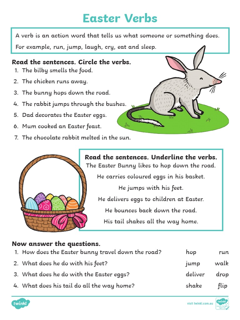 Easter Action Verbs Worksheet | PDF