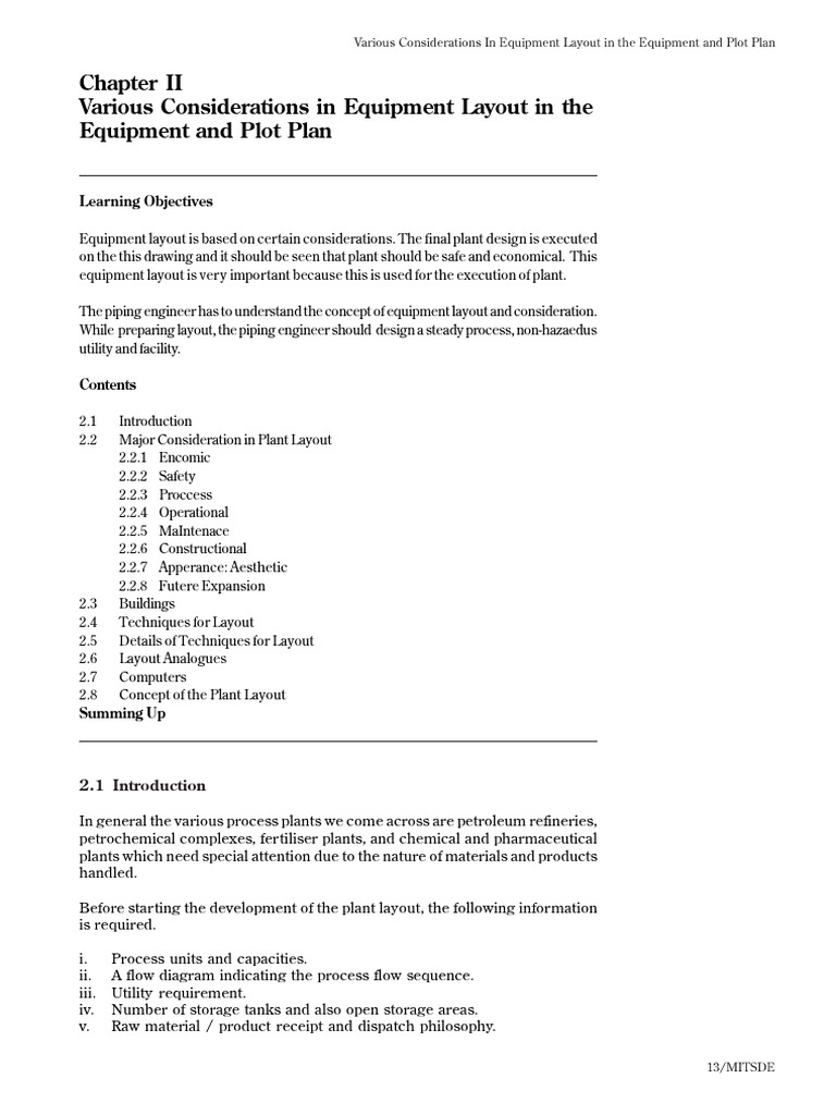 Various Considerations in Equipment Layout in The Equipment and Plot ...