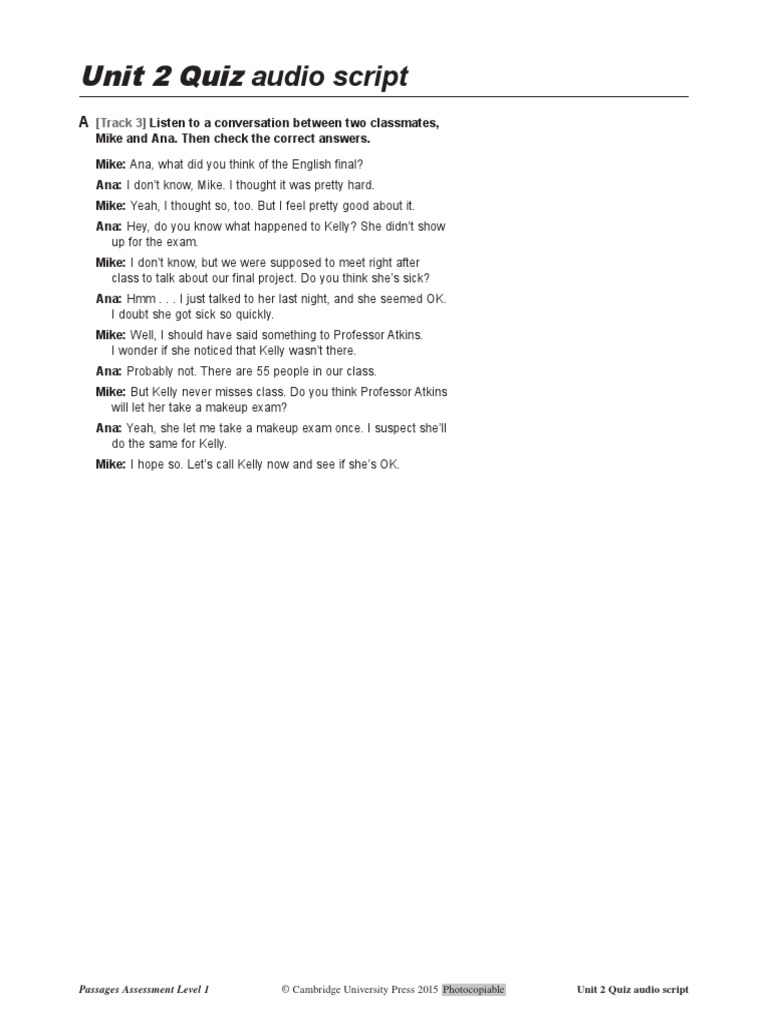 Unit 2 Quiz: Audio Script | PDF