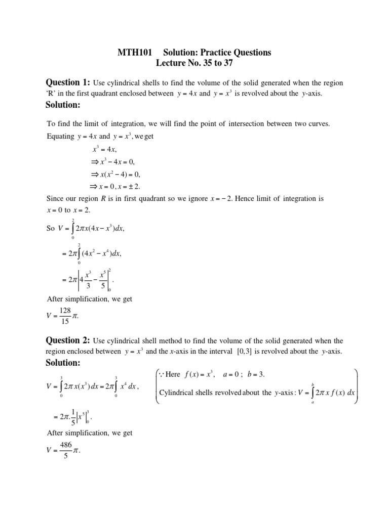Lecture 35 To 37 Practice Qs Solution | PDF | Integral | Mathematical Objects