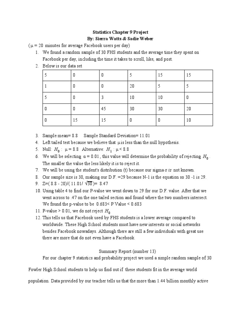 Statistics Chapter 9 Project | PDF | P Value | Statistical Significance
