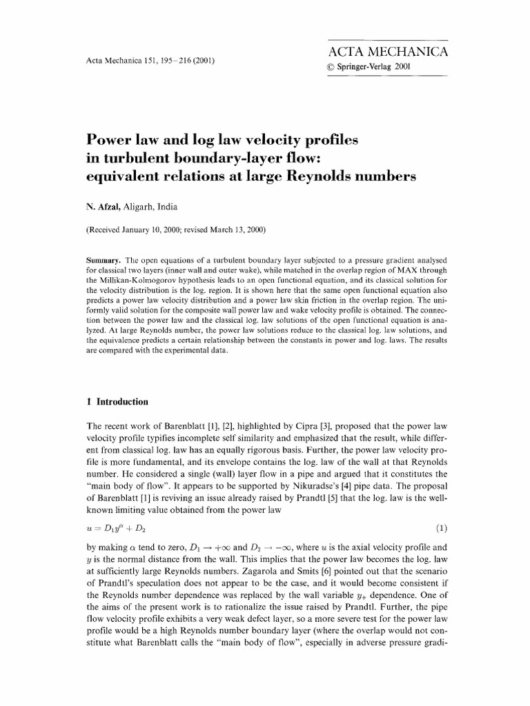 Power Law and Log Law Velocity Profiles in Turbulent Boundary-Layer ...