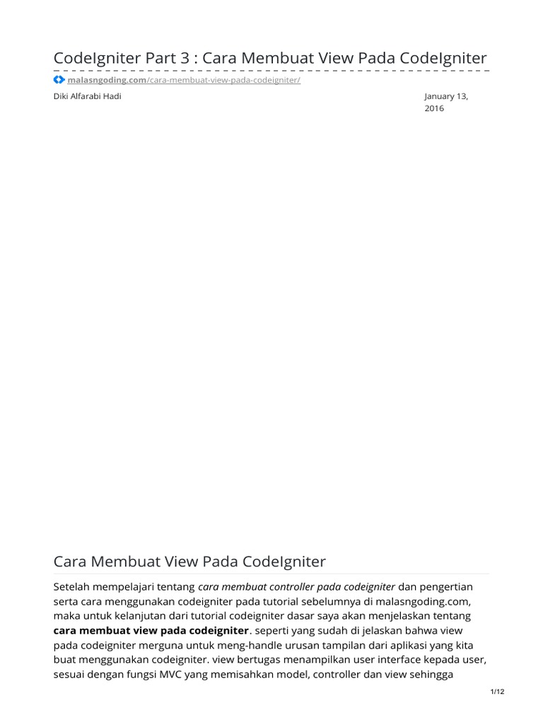 CodeIgniter Part 3 Cara Membuat View Pada CodeIgniter | PDF