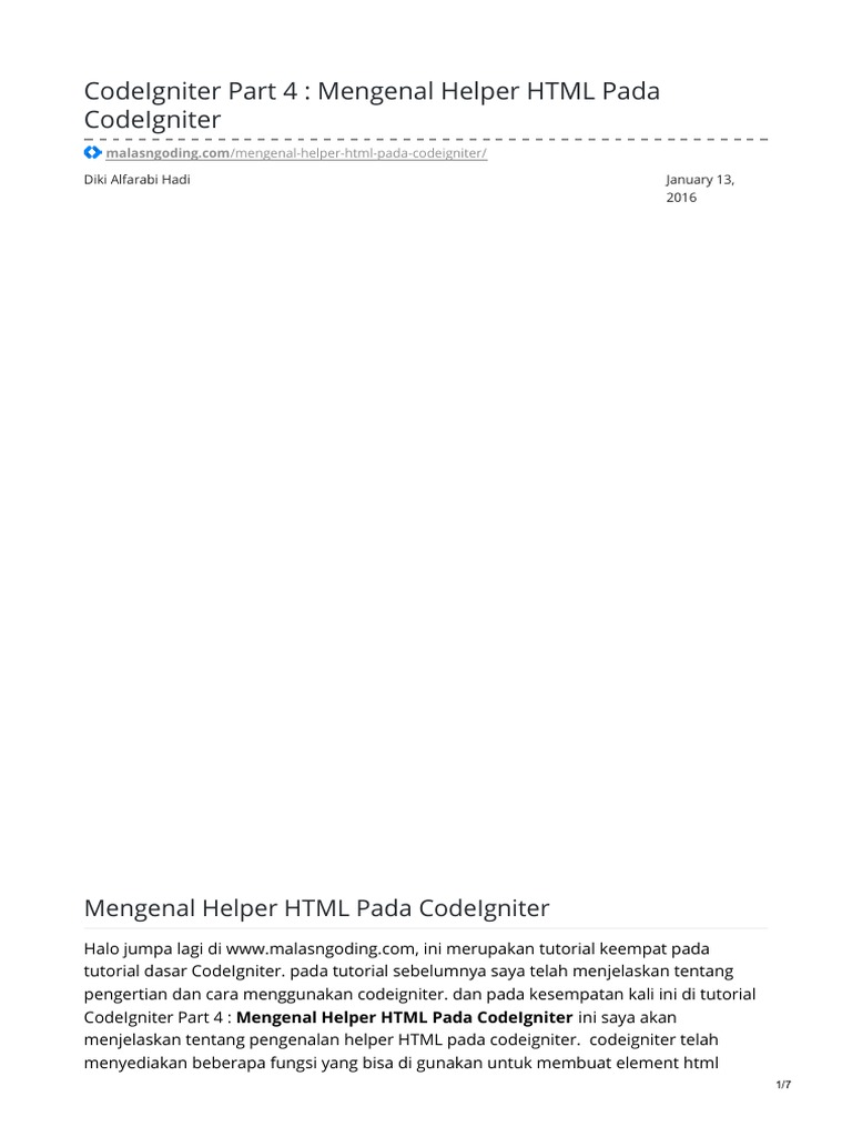 CodeIgniter Part 4 Mengenal Helper HTML Pada CodeIgniter | PDF