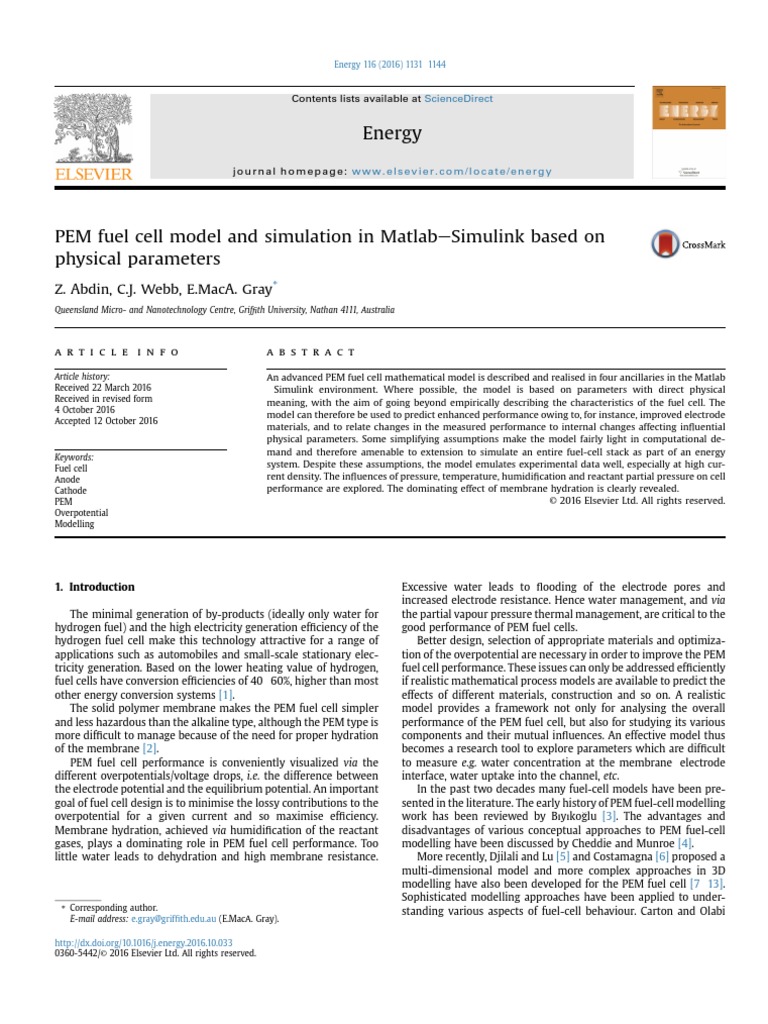 PEM Fuel Cell Model and Simulation in Matlabe Simulink Based On ...