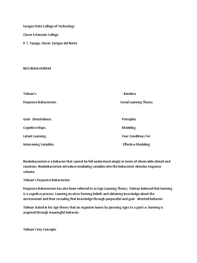 An Overview of Neobehaviorism and Key Concepts from Tolman's Purposive ...