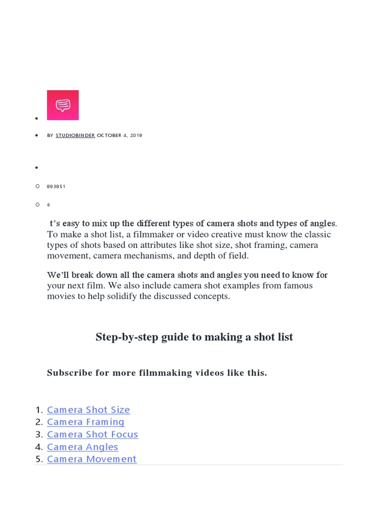 Angles in Film) : Step-By-Step Guide To Making A Shot List | PDF | Zoom ...