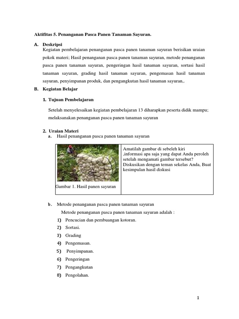 MENGOPTIMALKAN PENANGANAN PASCA PANEN SAYURAN | PDF
