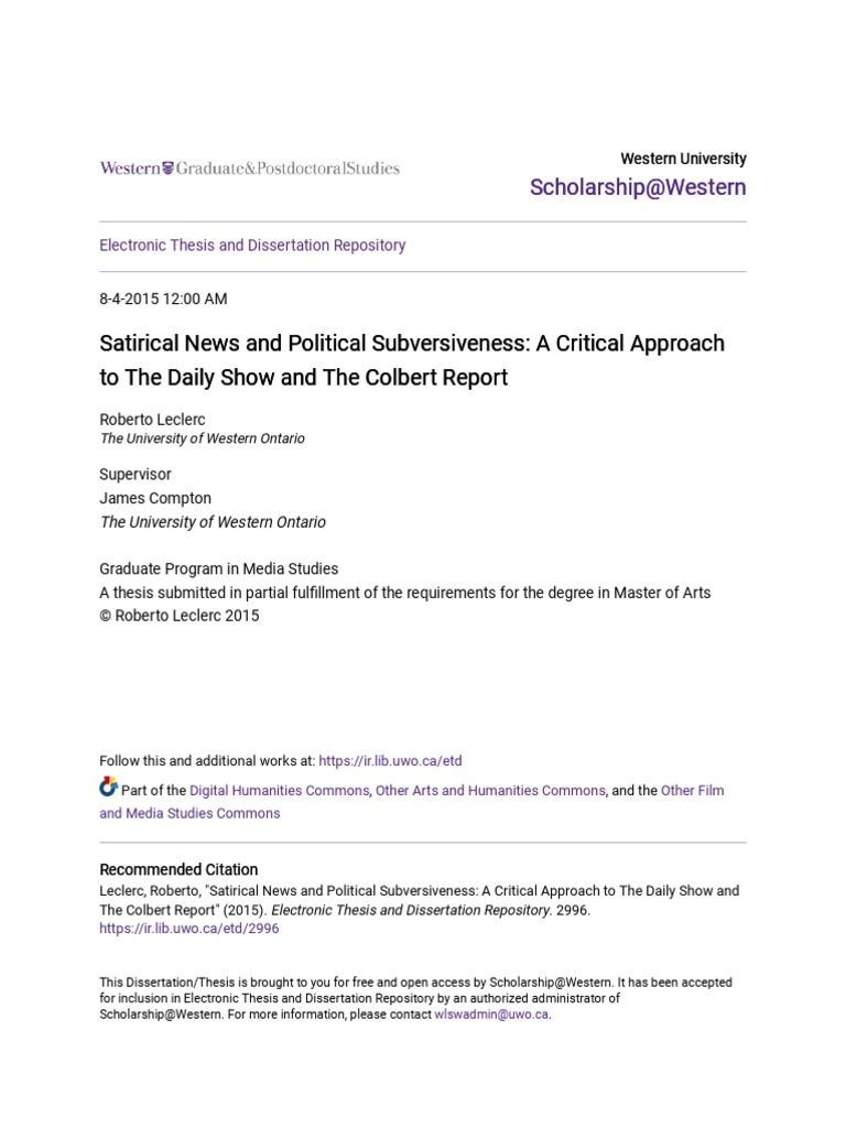 Satirical News and Political Subversiveness - A Critical Approach | PDF ...