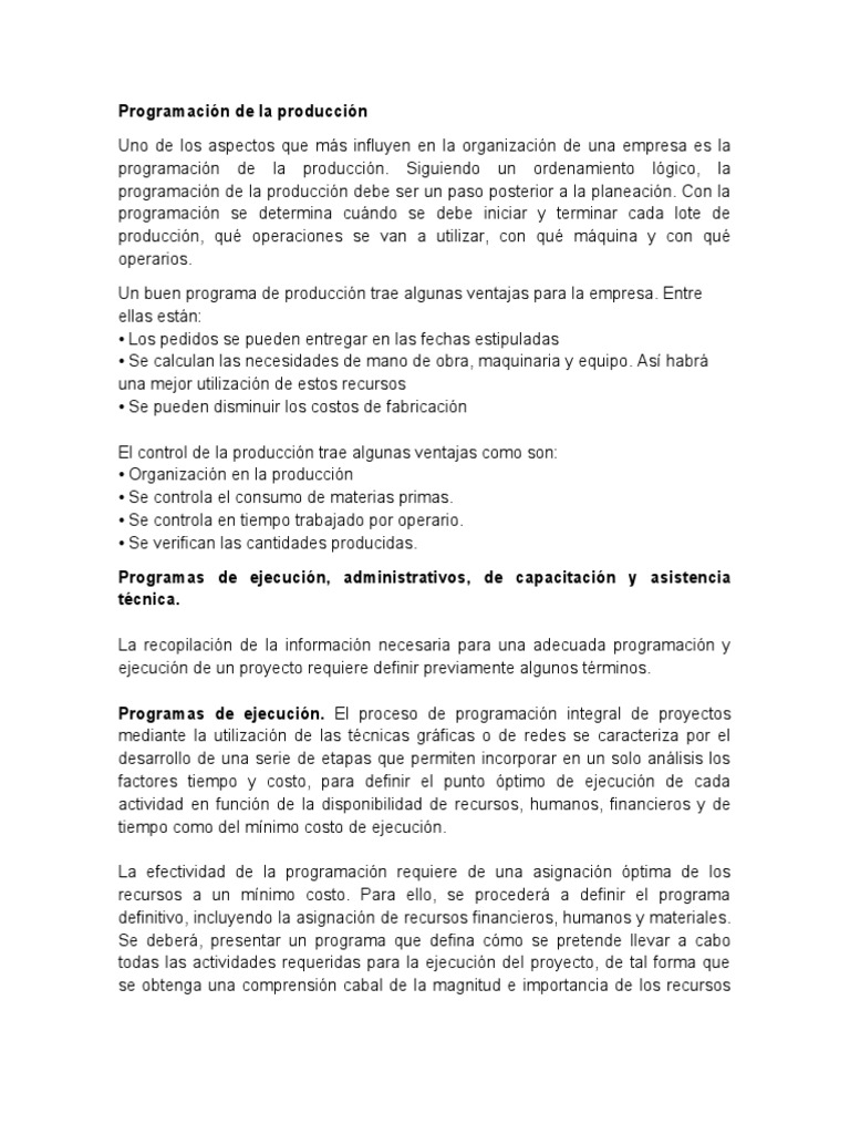Programación de la Producción en Empresas | PDF | Costo | Planificación