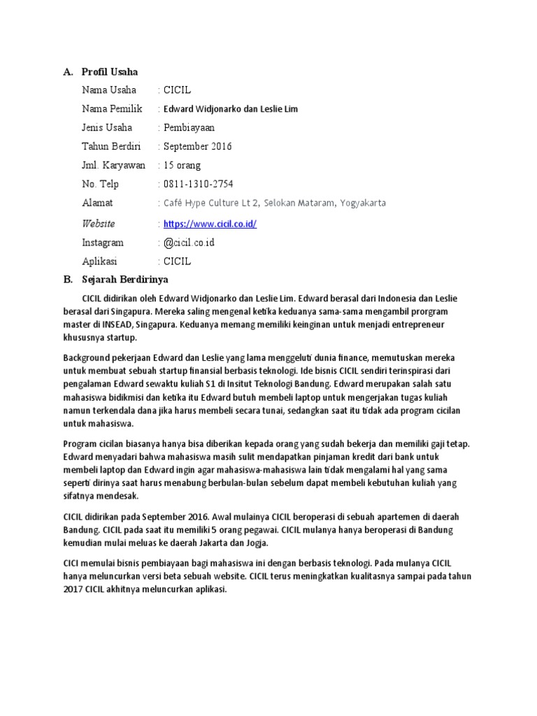 Profil Usaha, Sejarah, Tabel, Penjelasan Tabel | PDF