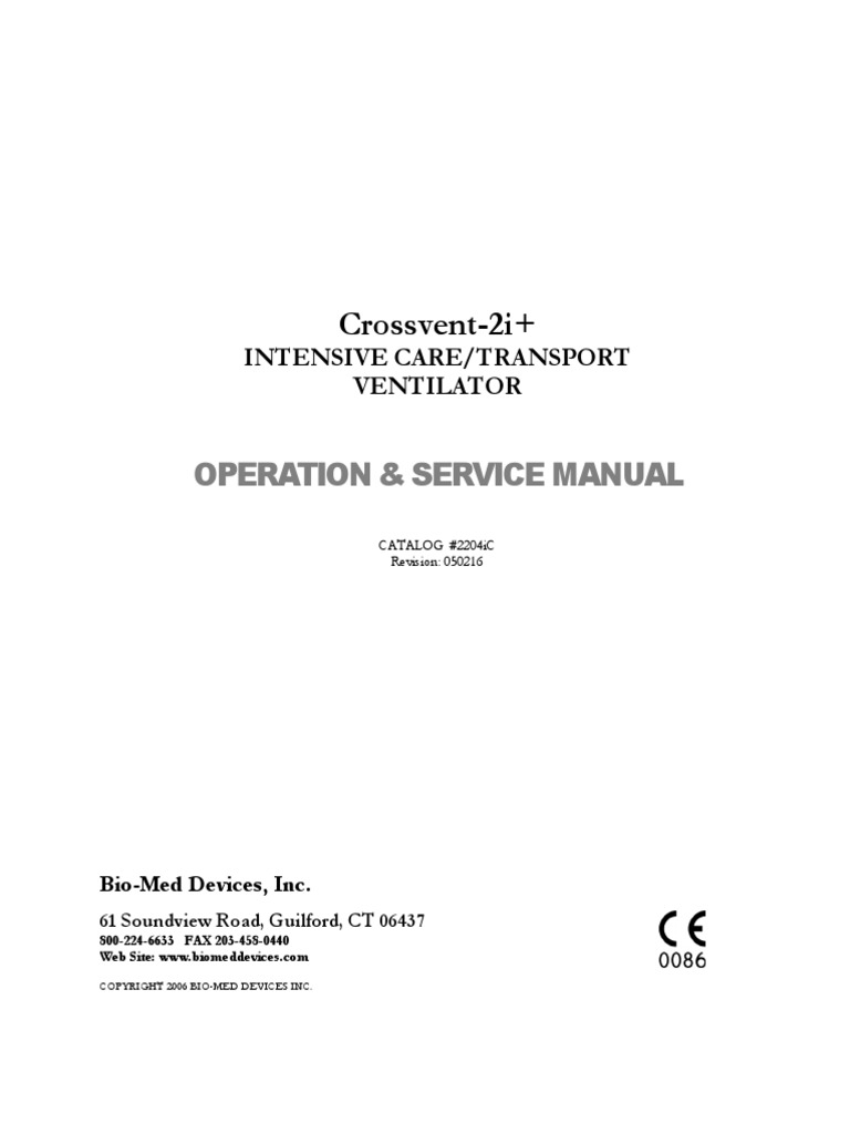 Crossvent-2i+: Operation & Service Manual | PDF | Power Supply | Breathing
