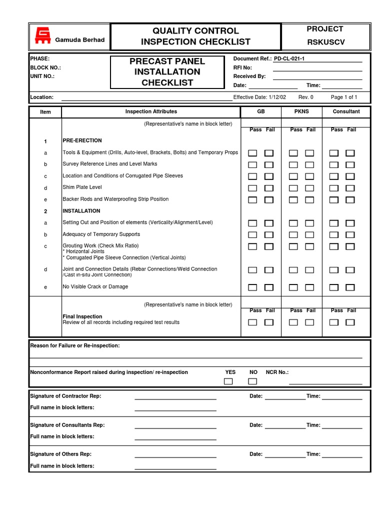 PD-CL-021 - 1 Precast Panel Installation | PDF | Civil Engineering ...