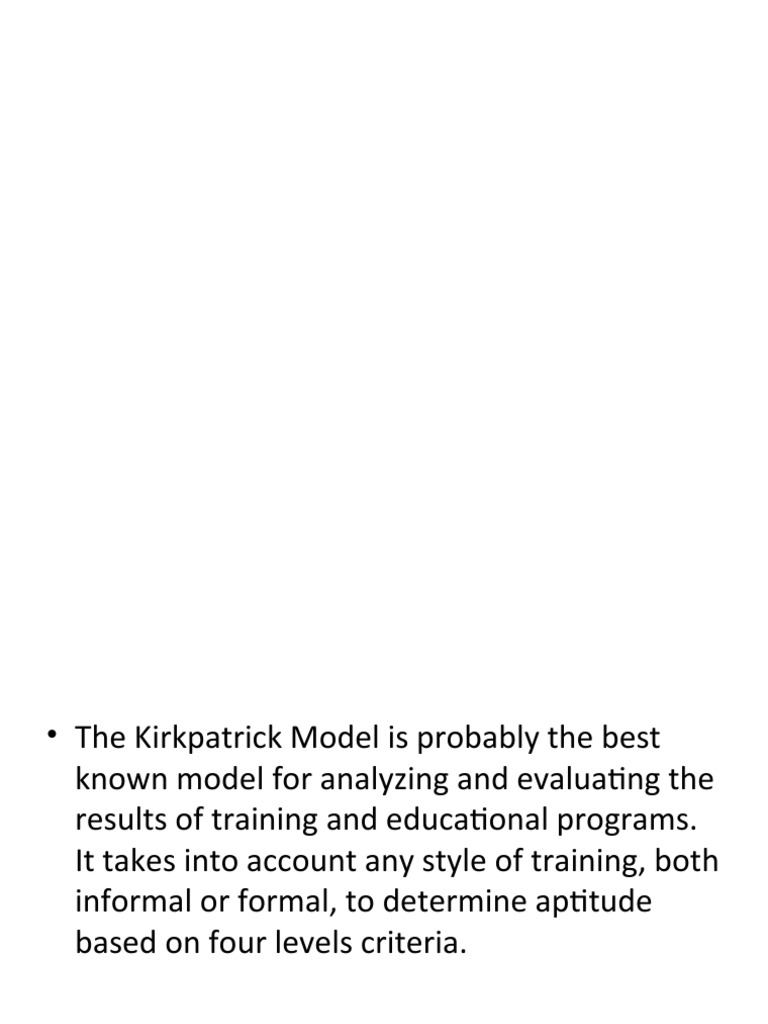 Kirkpatrick Model: 4 Levels of Evaluation | PDF | Evaluation ...