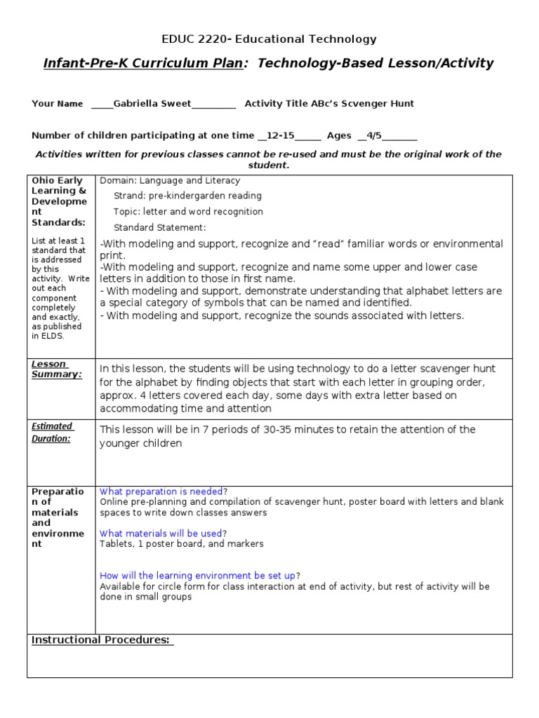 Ed Tech ECDE Activity Plan | PDF | Differentiated Instruction | Behavior Modification