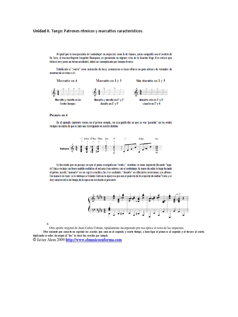 Unidad II. Tango. Patrones Ritmicos y Marcattos PDF | PDF