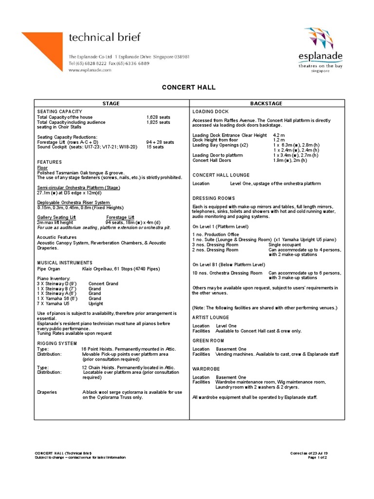 Technical Specifications and Backstage Layout of the Esplanade Concert ...