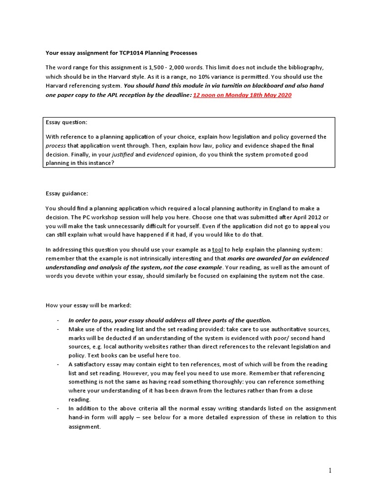 Your Essay Assignment For TCP1014 Planning Processes: One Paper Copy To ...