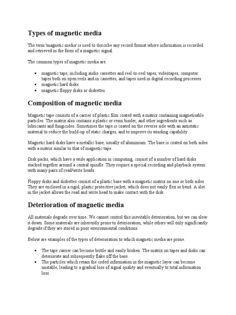 Types of Magnetic Media | PDF | Floppy Disk | Disk Storage
