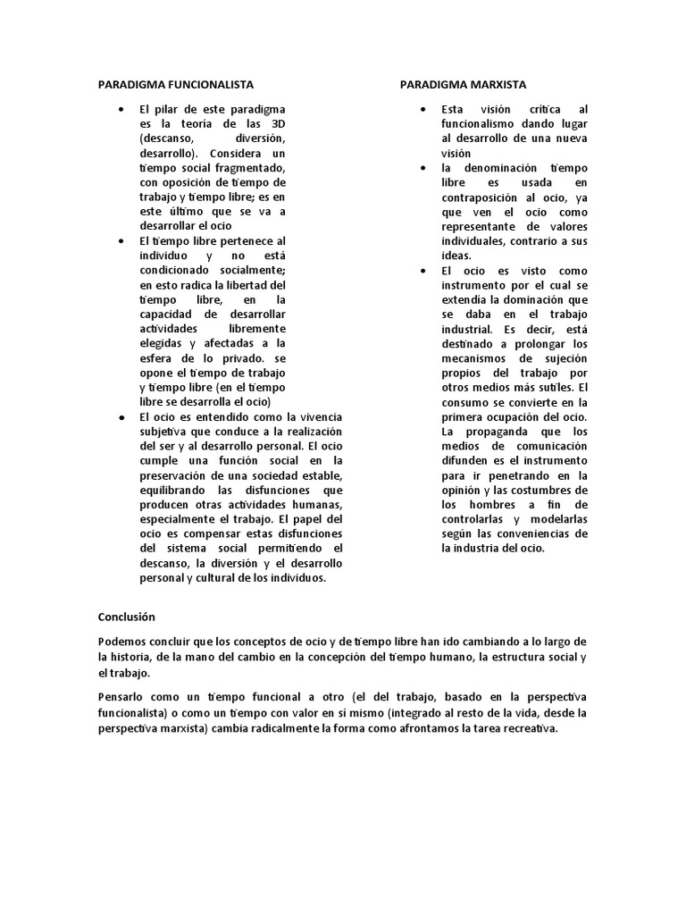 Paradigma Funcionalista y Marxista | PDF | Ocio | Paradigma