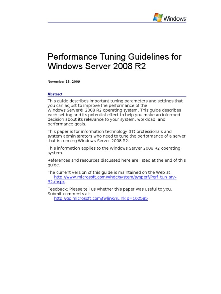 Performance Tuning Guidelines For Windows Server 2008 R2: November 18 ...