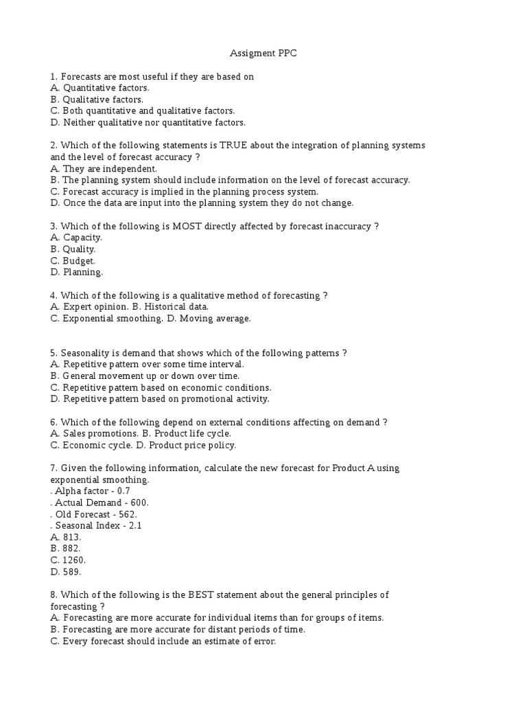 Quiz Questions PPC | Download Free PDF | Forecasting | Net Present Value