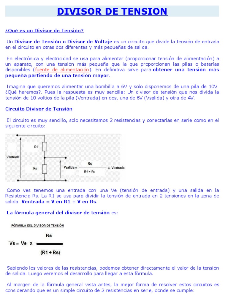 Guía Práctica: Divisor de Tensión | PDF | Resistencia Eléctrica y ...