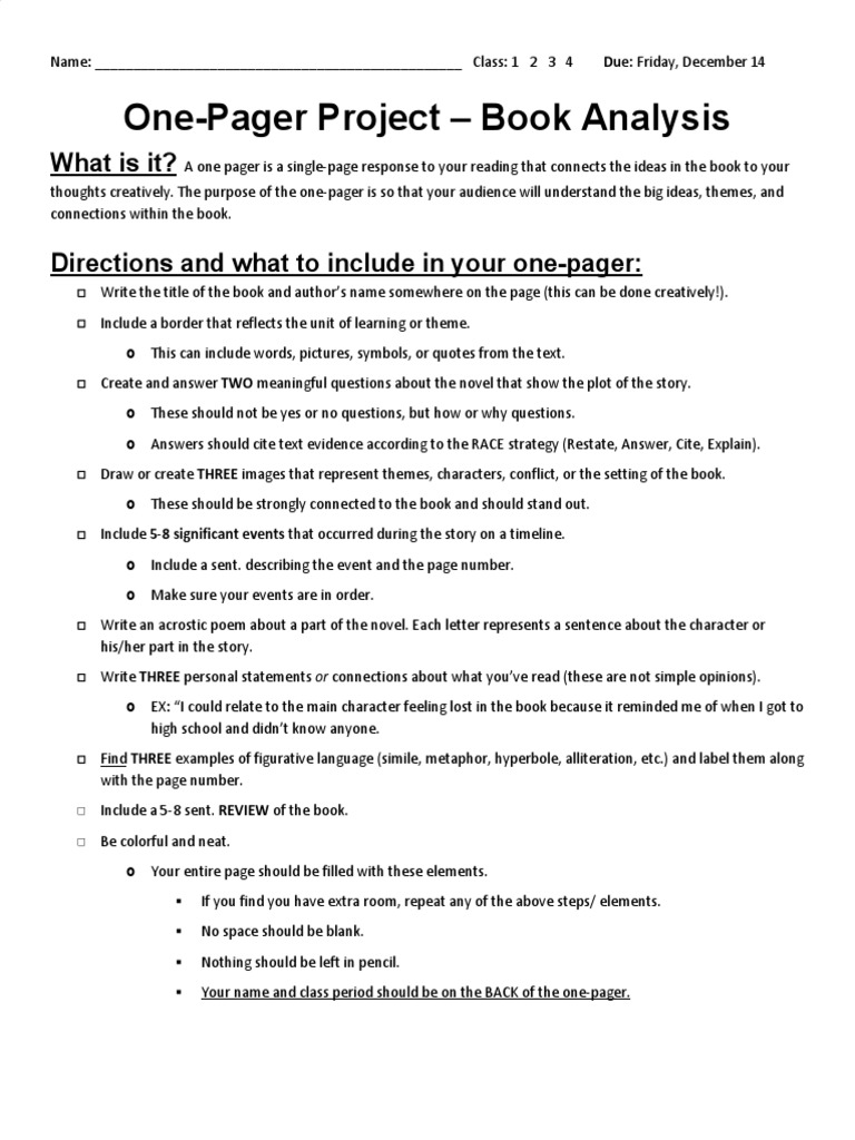 One-Pager Project - Book Analysis: What Is It? | PDF | Books | Poetry