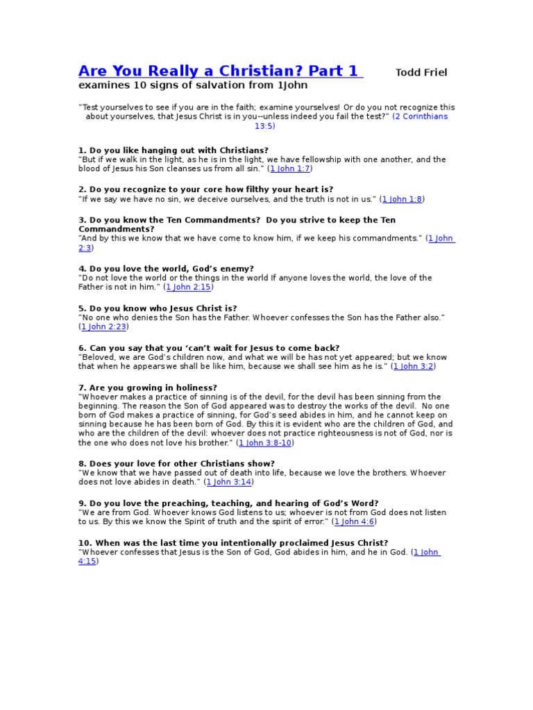 Are You A Christian 1 John Test | PDF | First Epistle Of John | God The ...